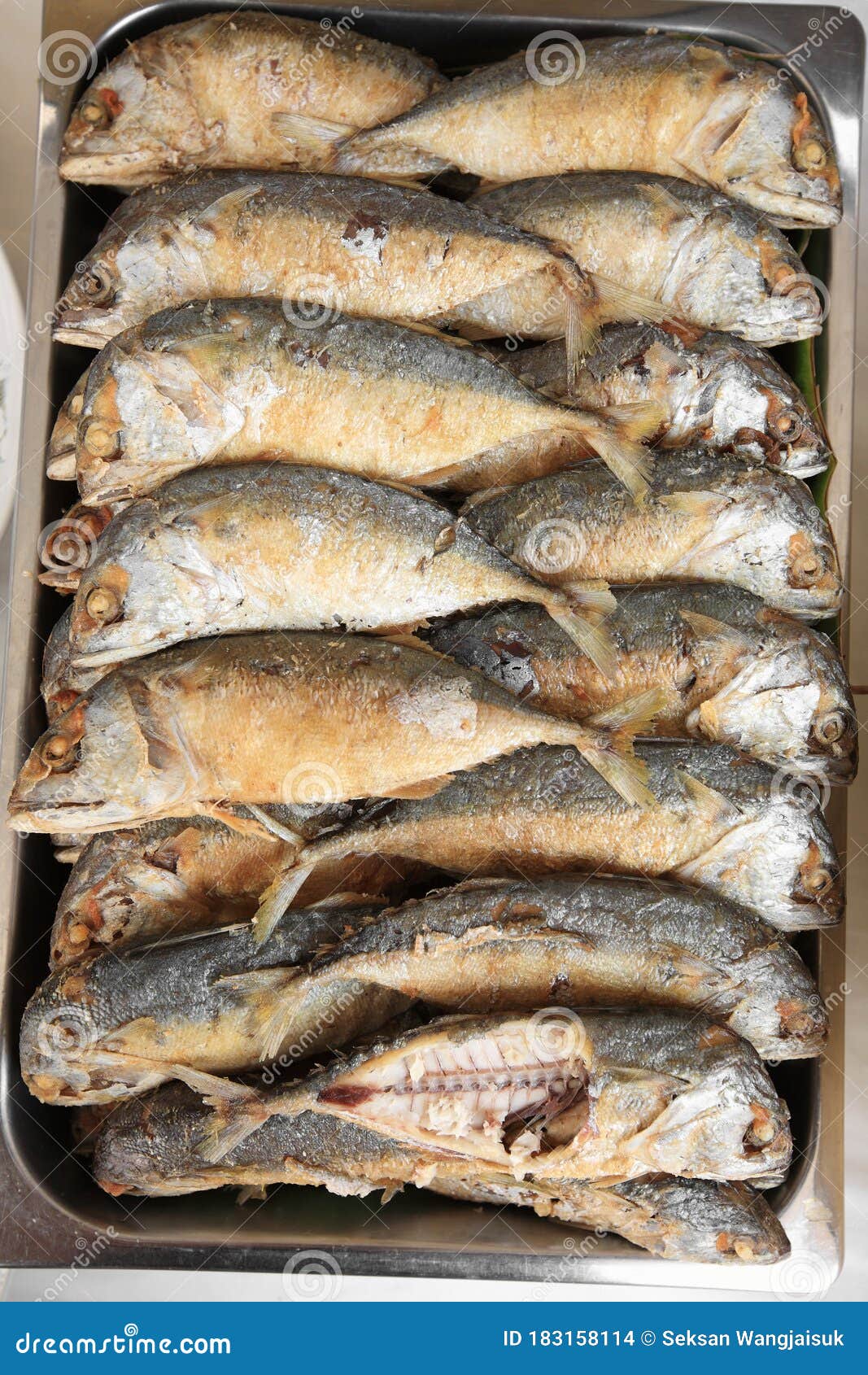 Group of Fried Mackerel Fish in Restaurant Stock Photo - Image of cook ...