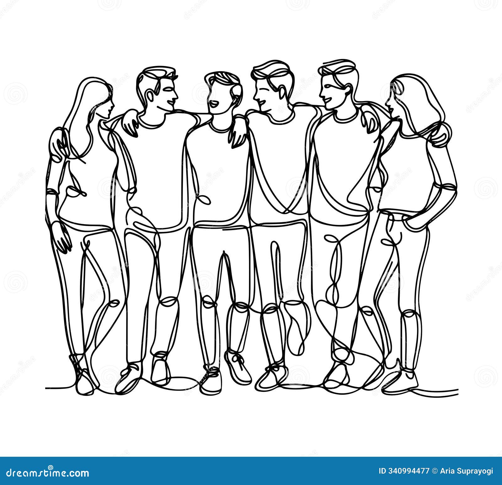 Group of Friend Continuous Line Drawing Vector Stock Illustration ...