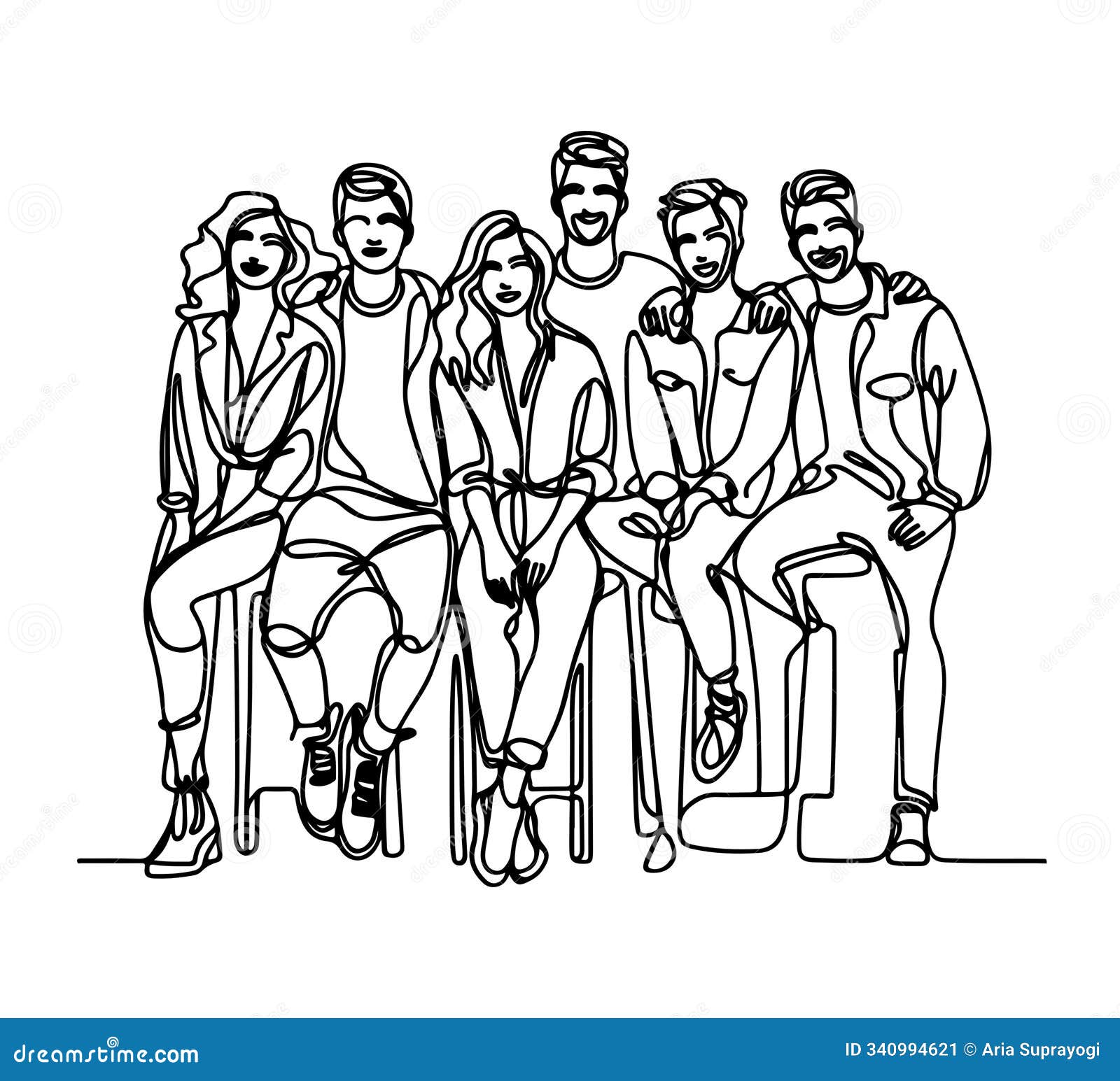 Group of Friend Continuous Line Drawing Vector Stock Illustration ...