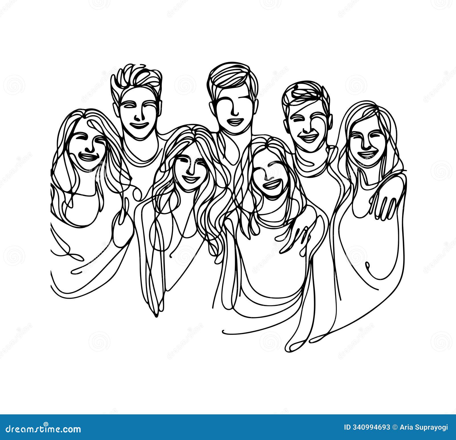 Group of Friend Continuous Line Drawing Vector Stock Illustration ...