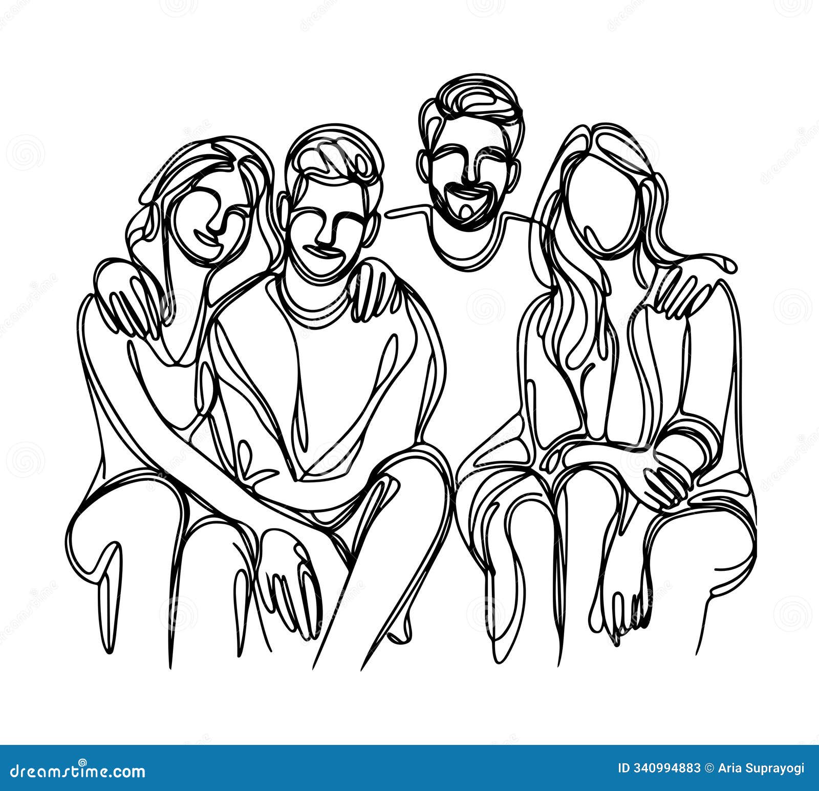 Group of Friend Continuous Line Drawing Vector Stock Illustration ...