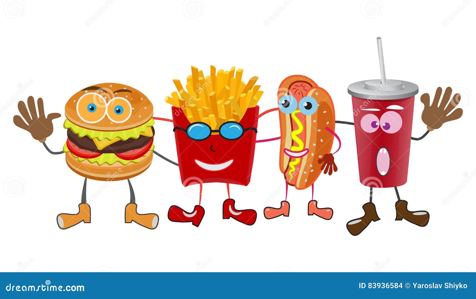 A Group of Friendly Fast Food Meals on White Background Stock Vector ...