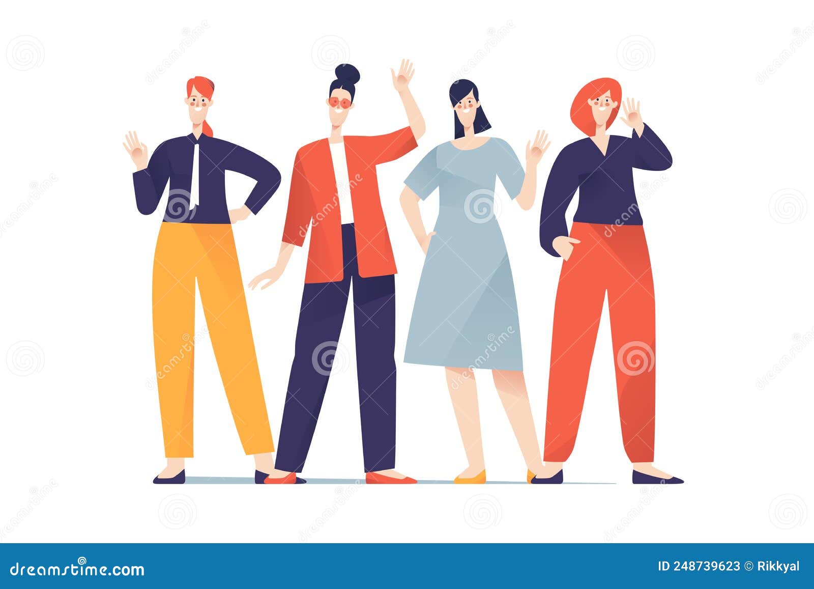 Group of Friendly Smiling Women Waving Hands. Vector Illustration Stock ...