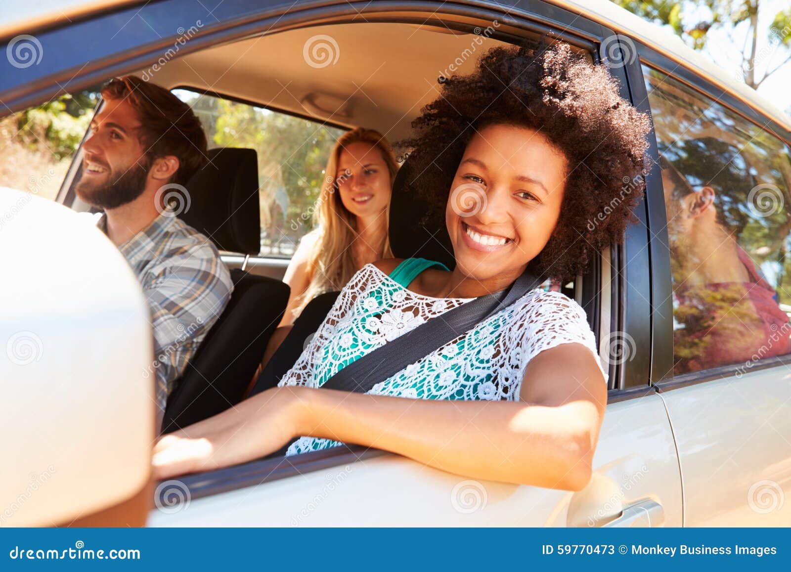 Group of Friends in Car on Road Trip Together Stock Image - Image of ...
