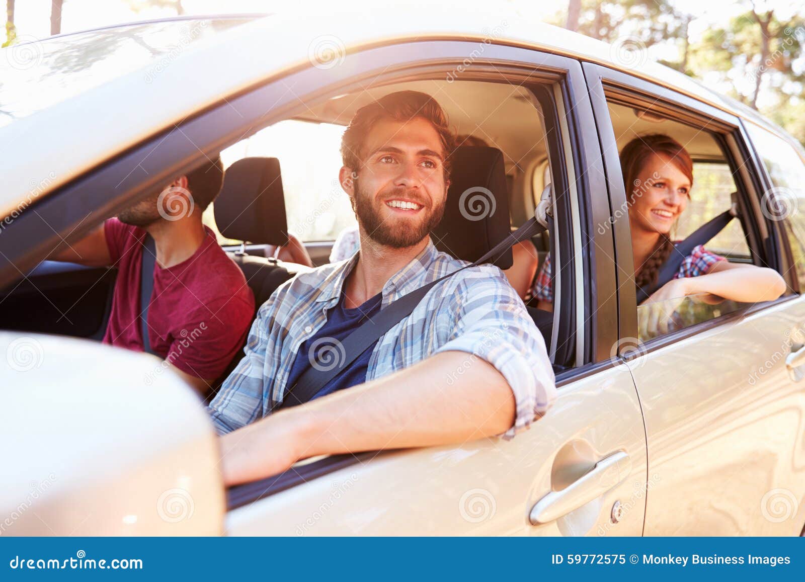 Group of Friends in Car on Road Trip Together Stock Image - Image of ...