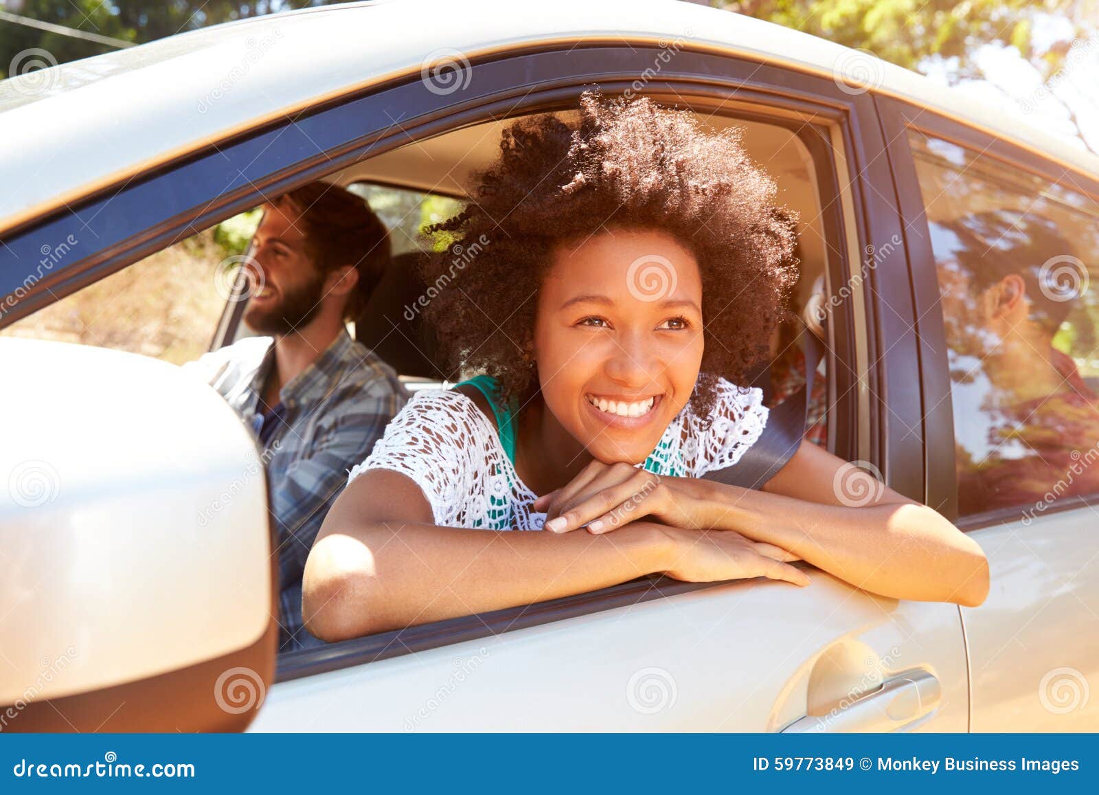 Group of Friends in Car on Road Trip Together Stock Image - Image of ...