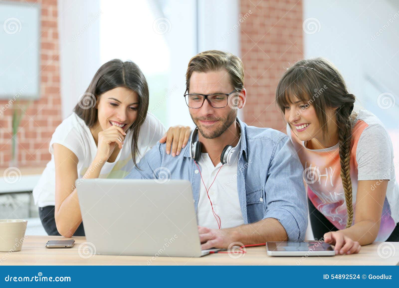 Group of Friends Connected Together on Laptop Stock Photo - Image of ...