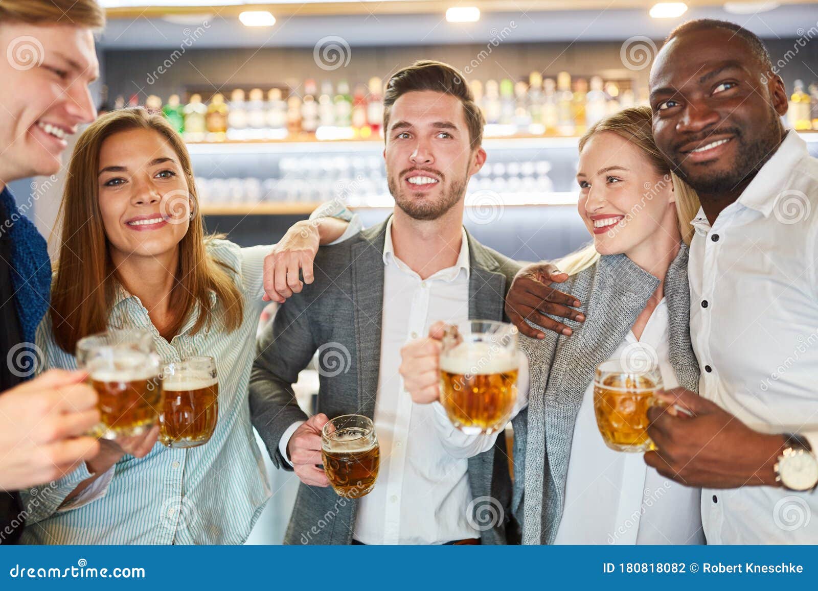 Group of Friends Drinking Beer in Pub or Bar Stock Photo - Image of ...
