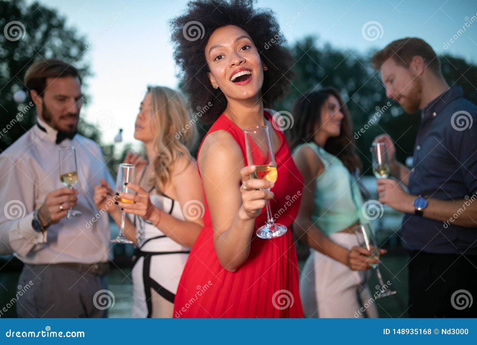 Group of Friends Drinking, Chatting and Having a Fun at Outdoor Party ...