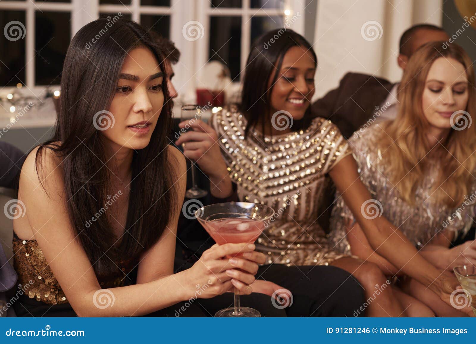 Group of Friends with Drinks Enjoying Cocktail Party Stock Photo ...