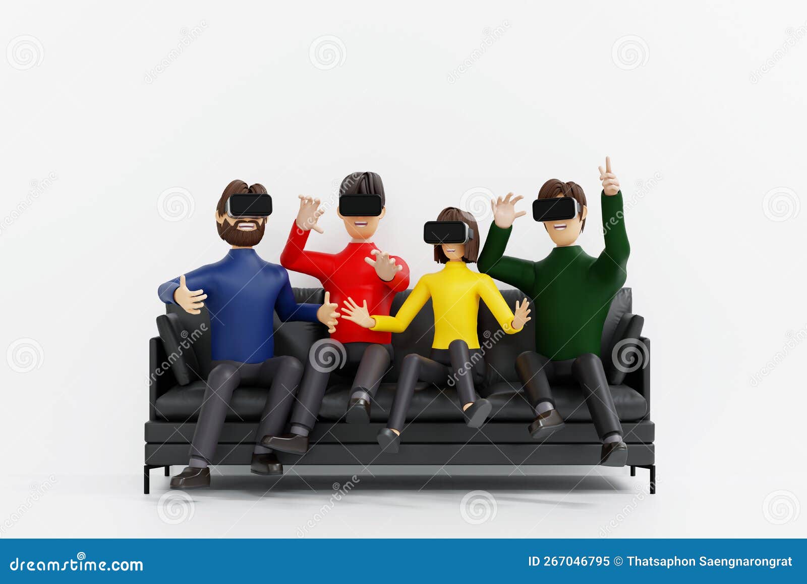 Group of Friends Enjoy Virtual Reality with VR Glasses on Couch ...