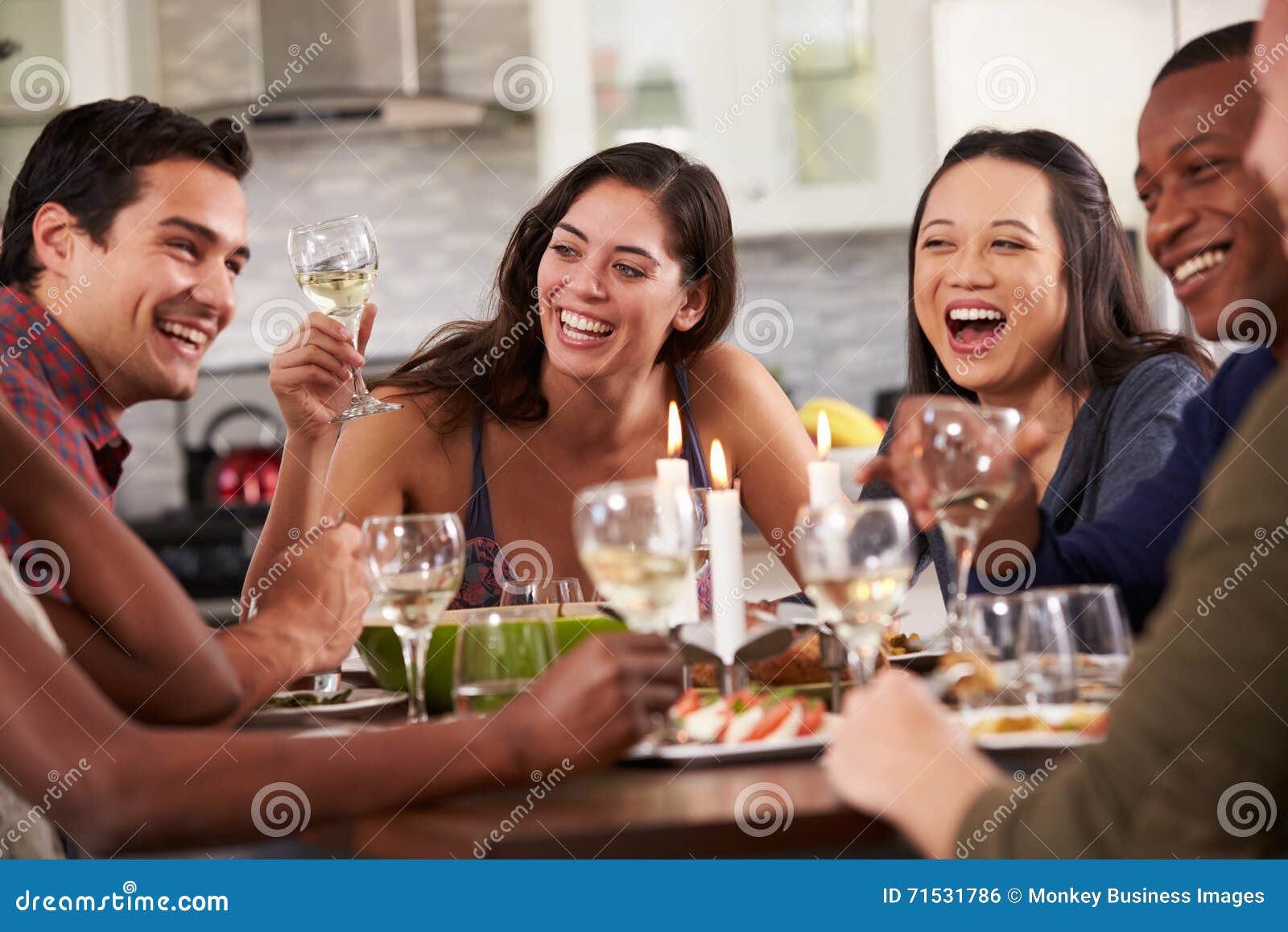 Group of Friends Enjoying Dinner Party at Home Stock Photo - Image of ...