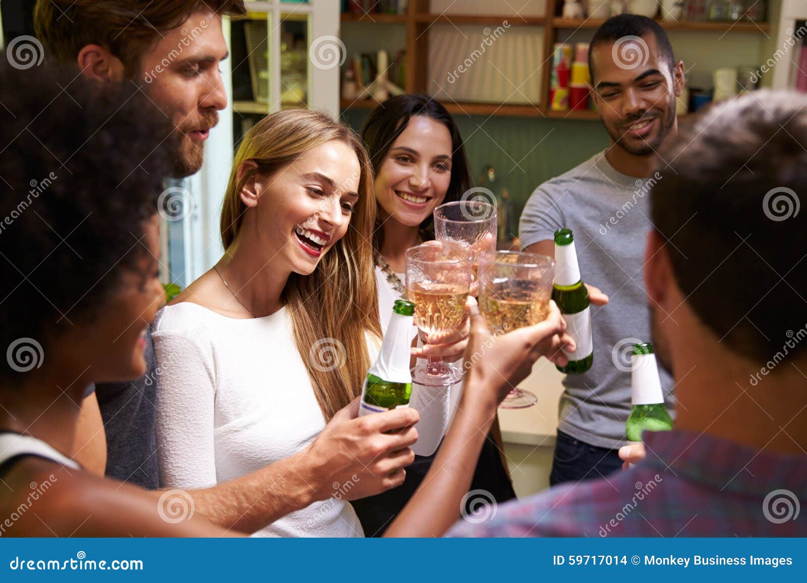 Group of Friends Enjoying Drinks Party at Home Stock Photo - Image of ...