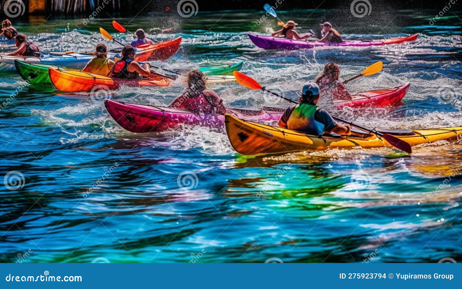 Group of Friends Enjoying Kayaking Adventure Outdoors Generated by AI ...