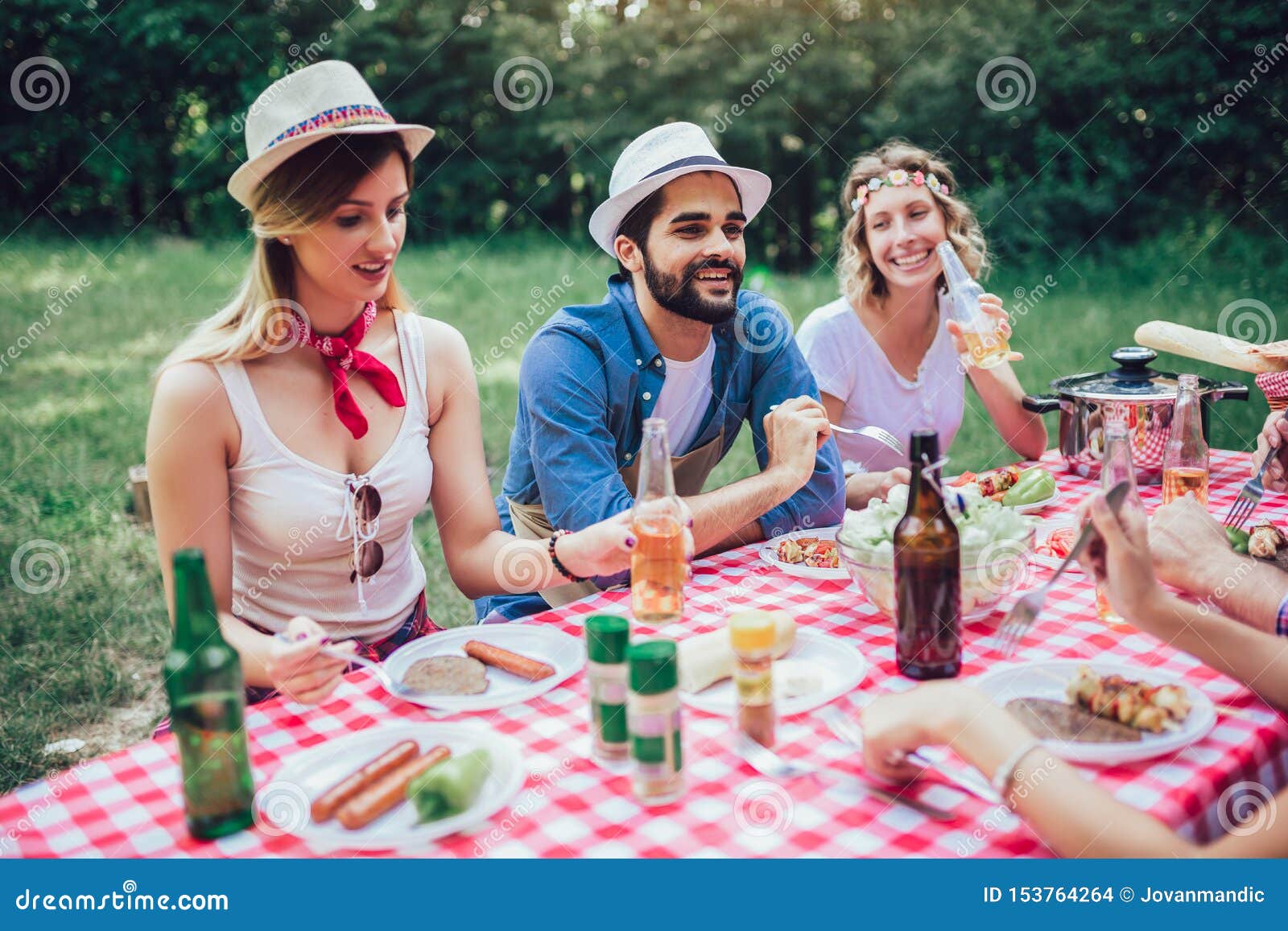 Friends Enjoying a Lunch Time Together in the Nature Stock Photo ...