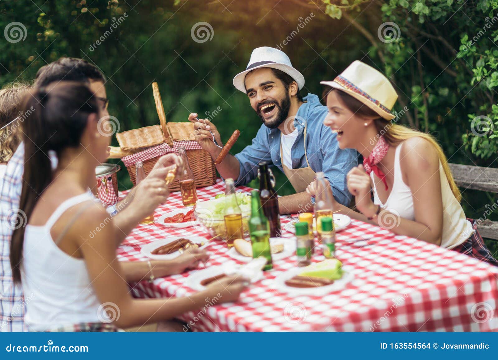 Friends Enjoying a Lunch Time Together in the Nature Stock Photo ...