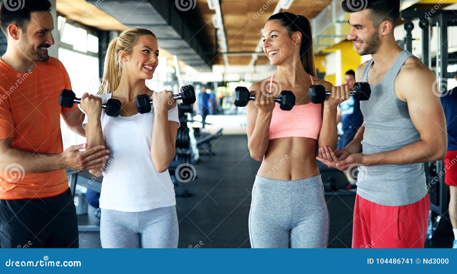 Group of Friends Exercising Together in Gym Stock Image - Image of ...