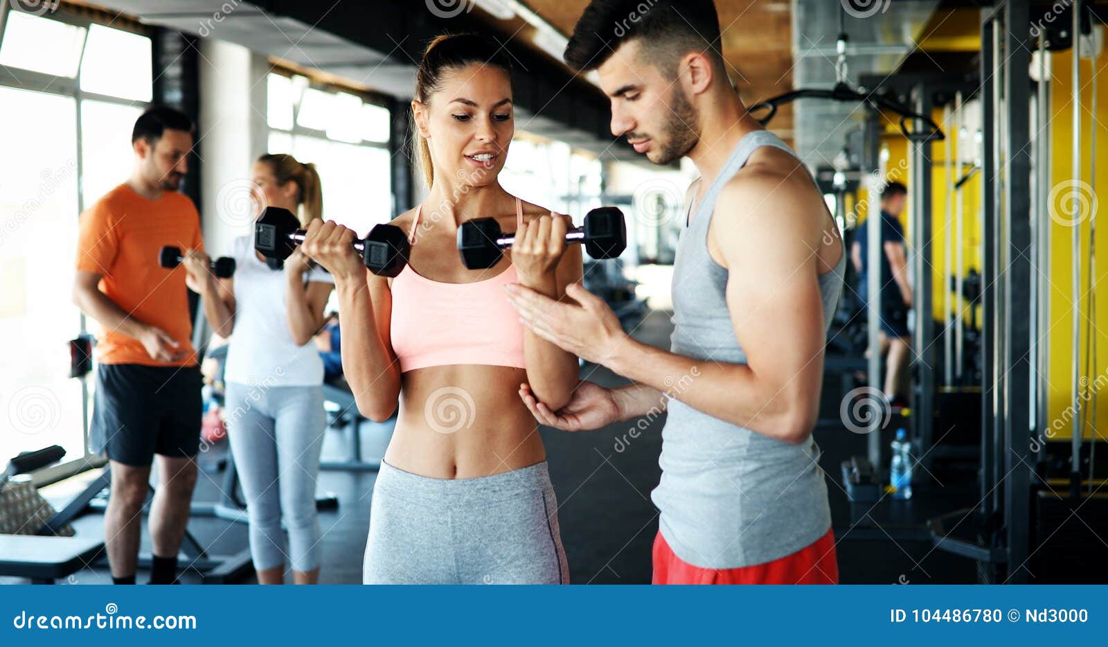 Group of Friends Exercising Together in Gym Stock Photo - Image of ...