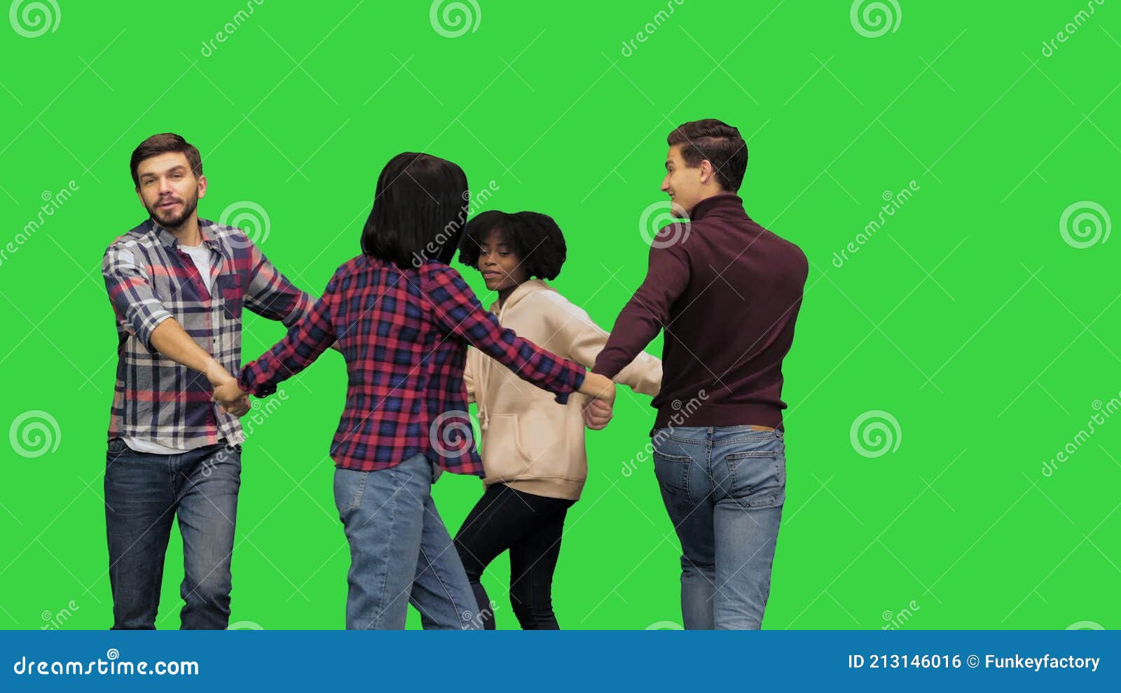 A Group of Friends Fooling Around, Dancing in a Ring, Having Fun on a ...