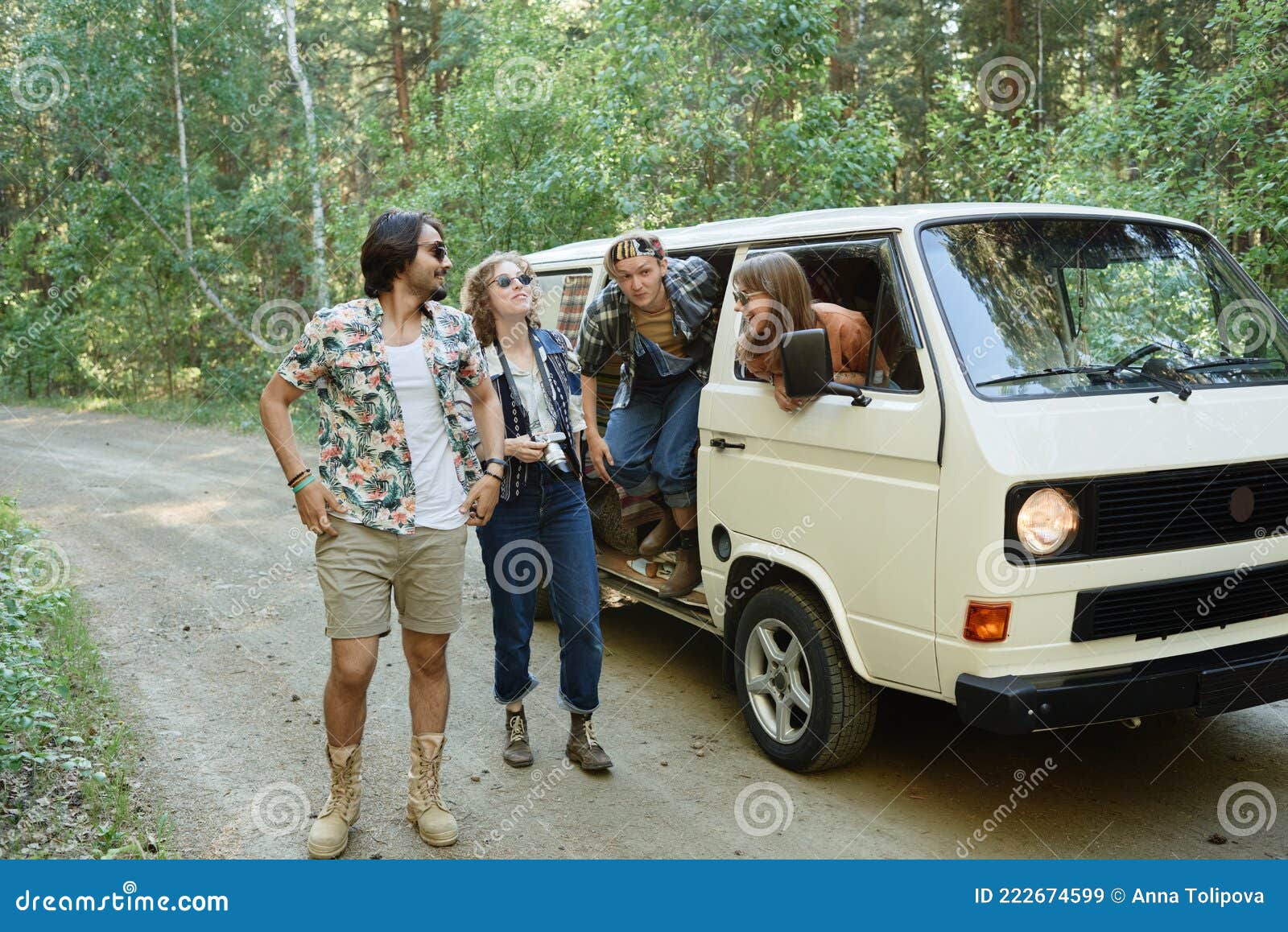 Friends travelling by van stock image. Image of journey - 222674599