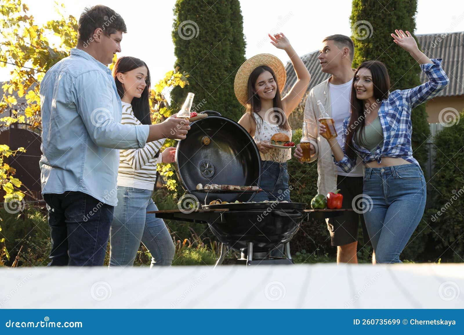 Group of Friends Having Barbecue Party Outdoors Stock Image - Image of ...