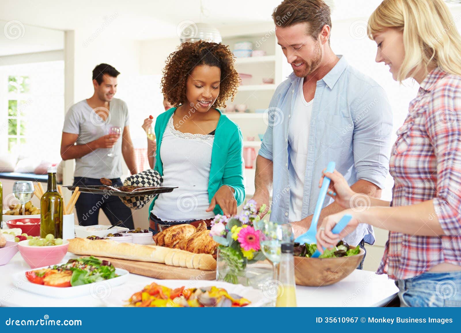 Group of Friends Having Dinner Party at Home Stock Image - Image of ...