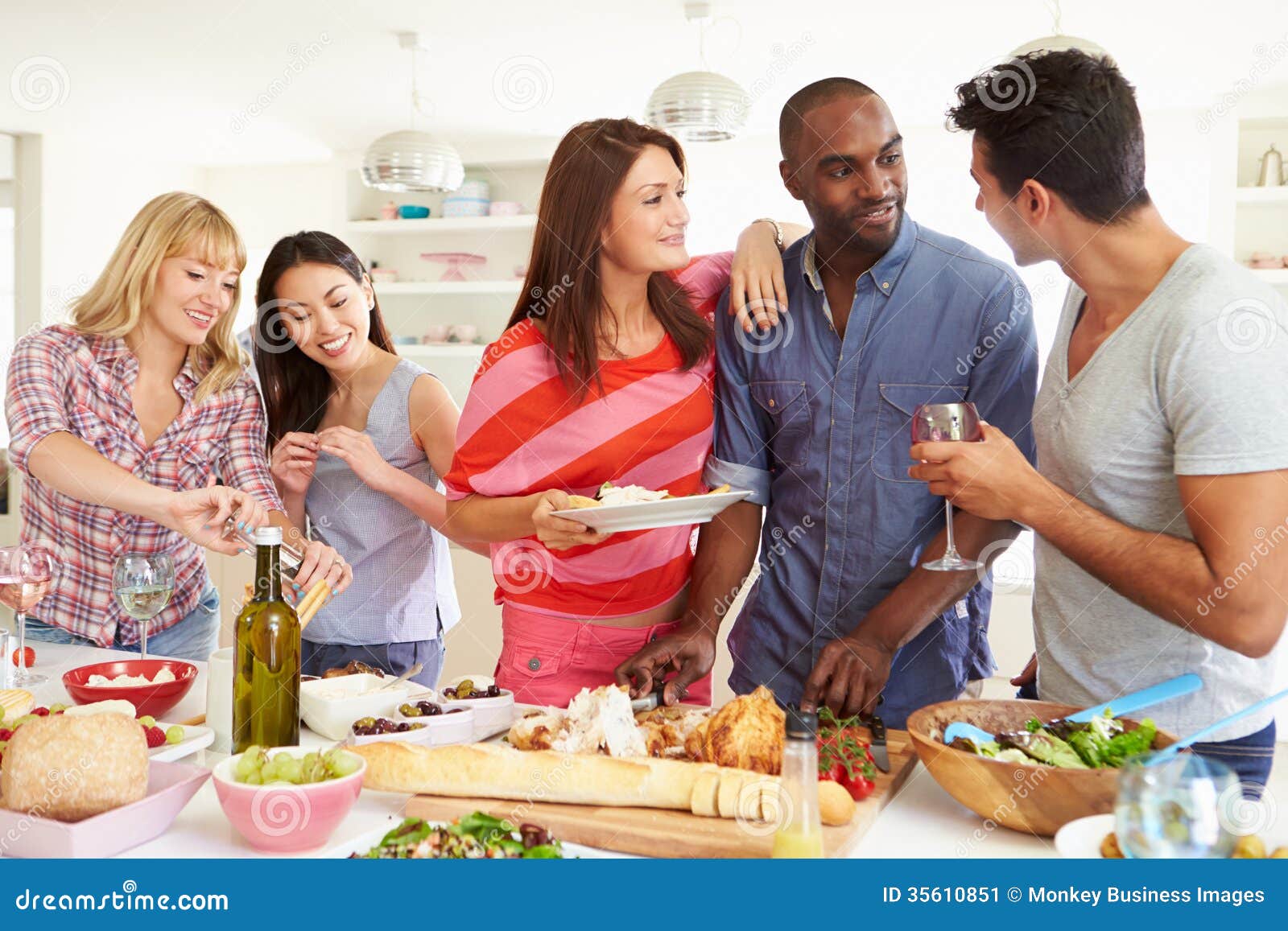 Group of Friends Having Dinner Party at Home Stock Image - Image of ...