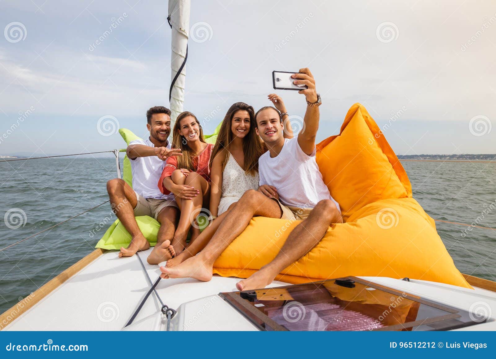 Group of Friends Having Fun in Boat in River Stock Photo - Image of ...