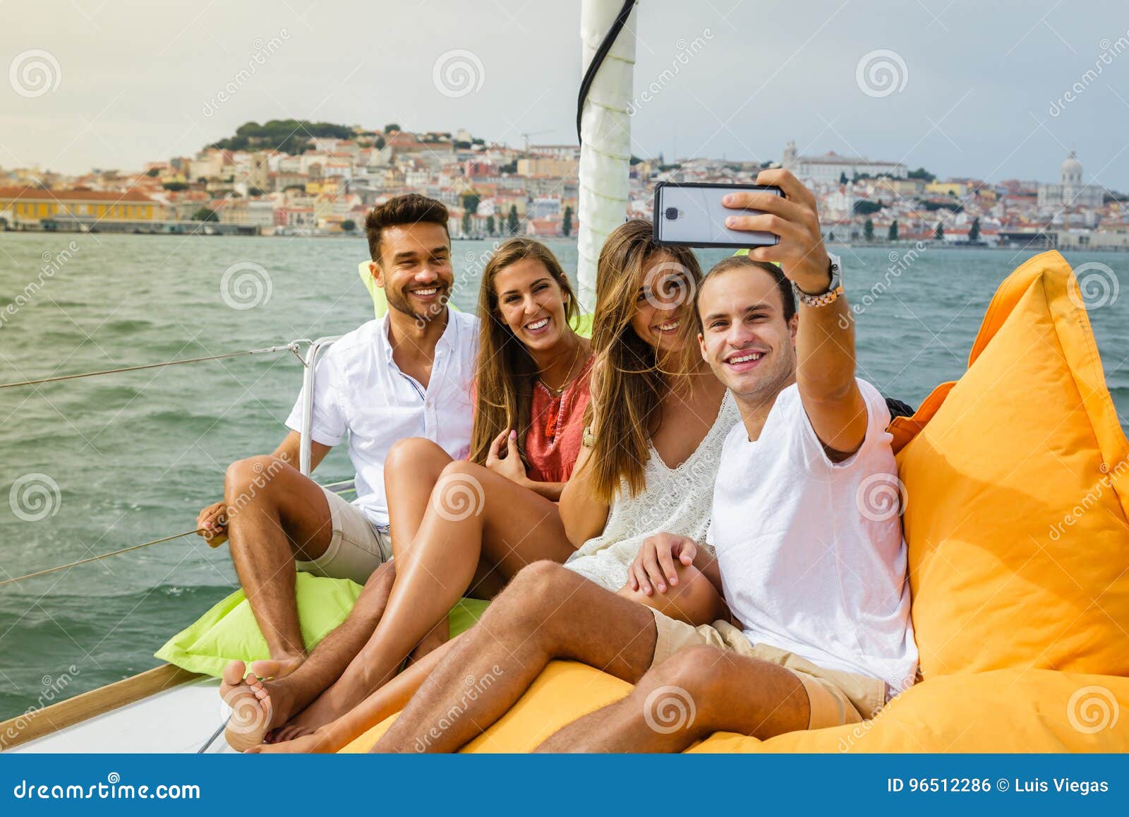 Group of Friends Having Fun in Boat in River Stock Photo - Image of ...