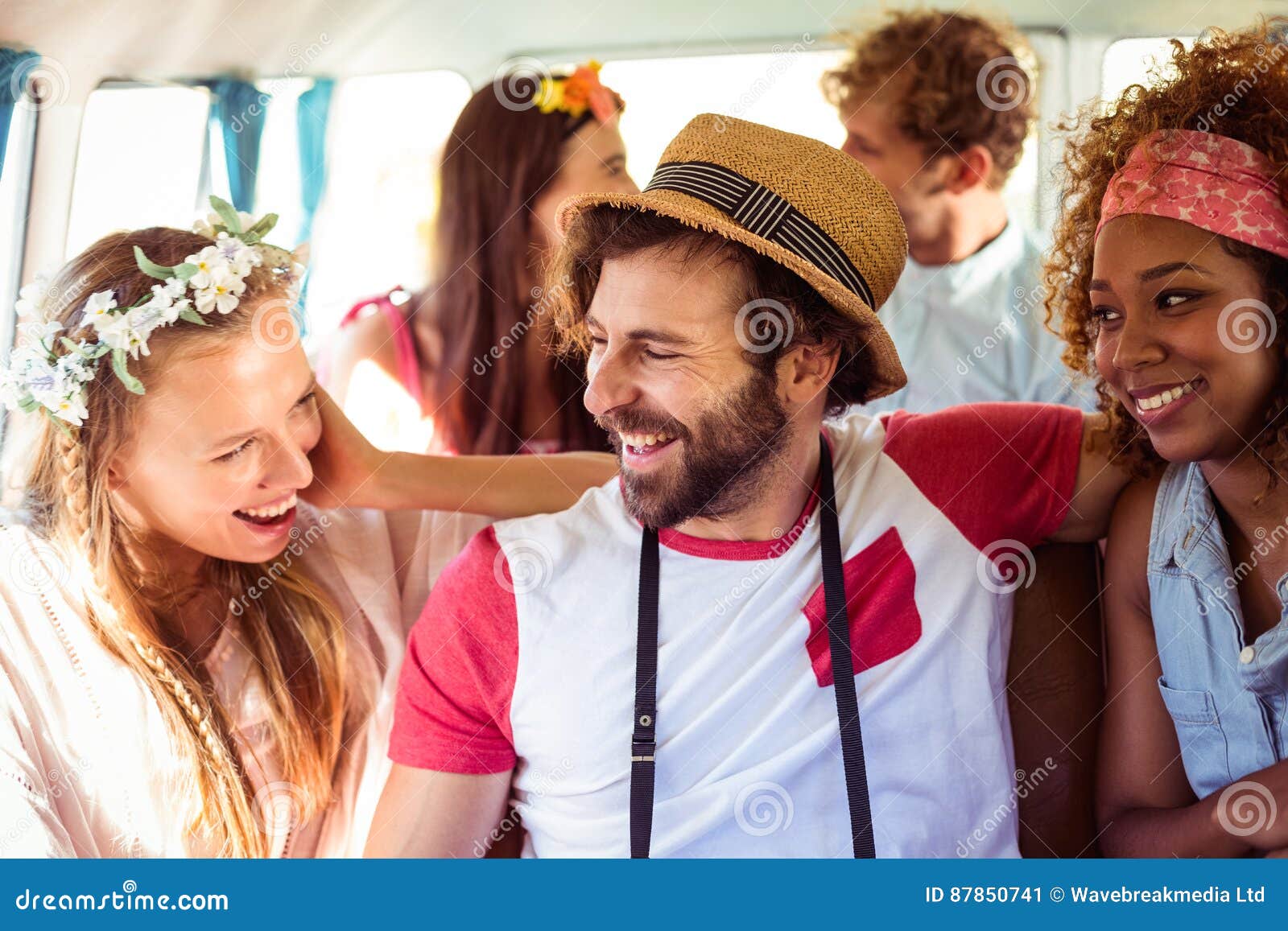 Group of Friends Having Fun in Campervan Stock Image - Image of ...