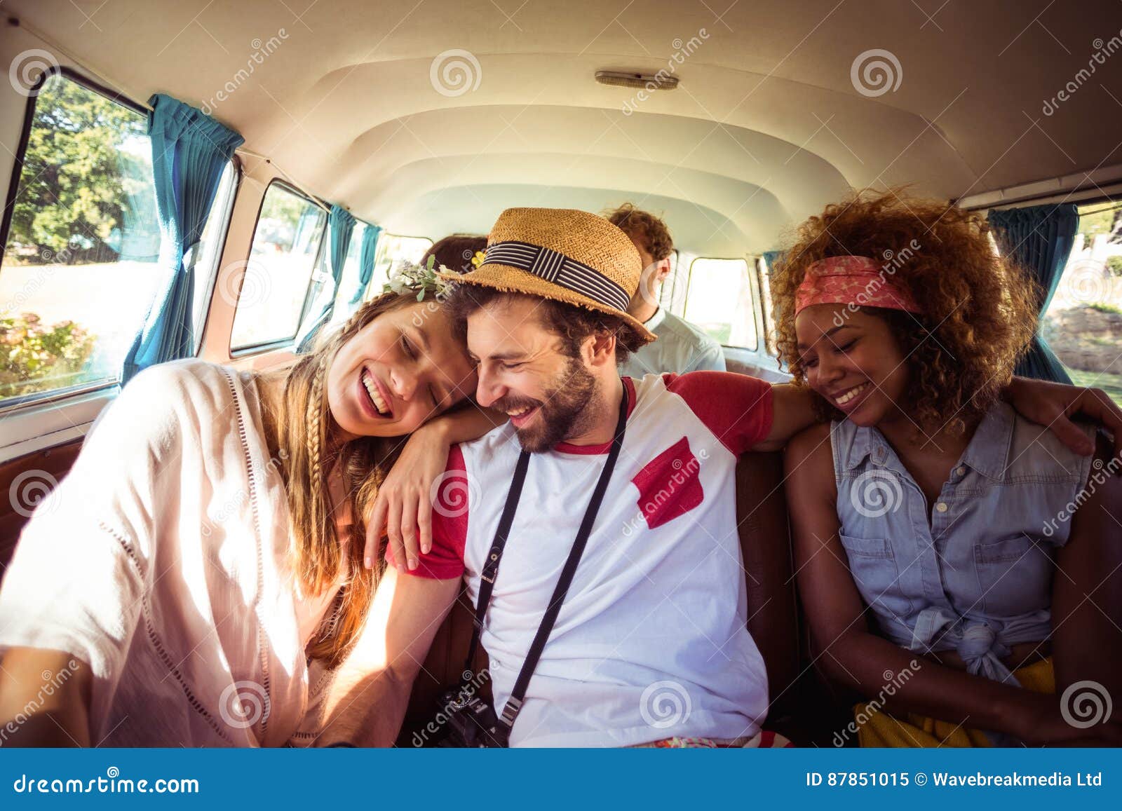 Group of Friends Having Fun in Campervan Stock Image - Image of happy ...