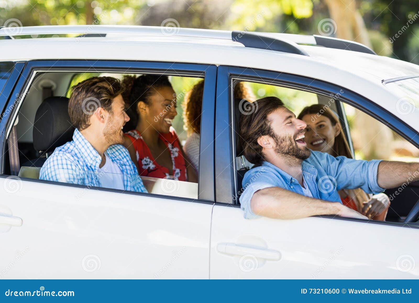 Group of Friends Having Fun in Car Stock Photo - Image of caucasian ...