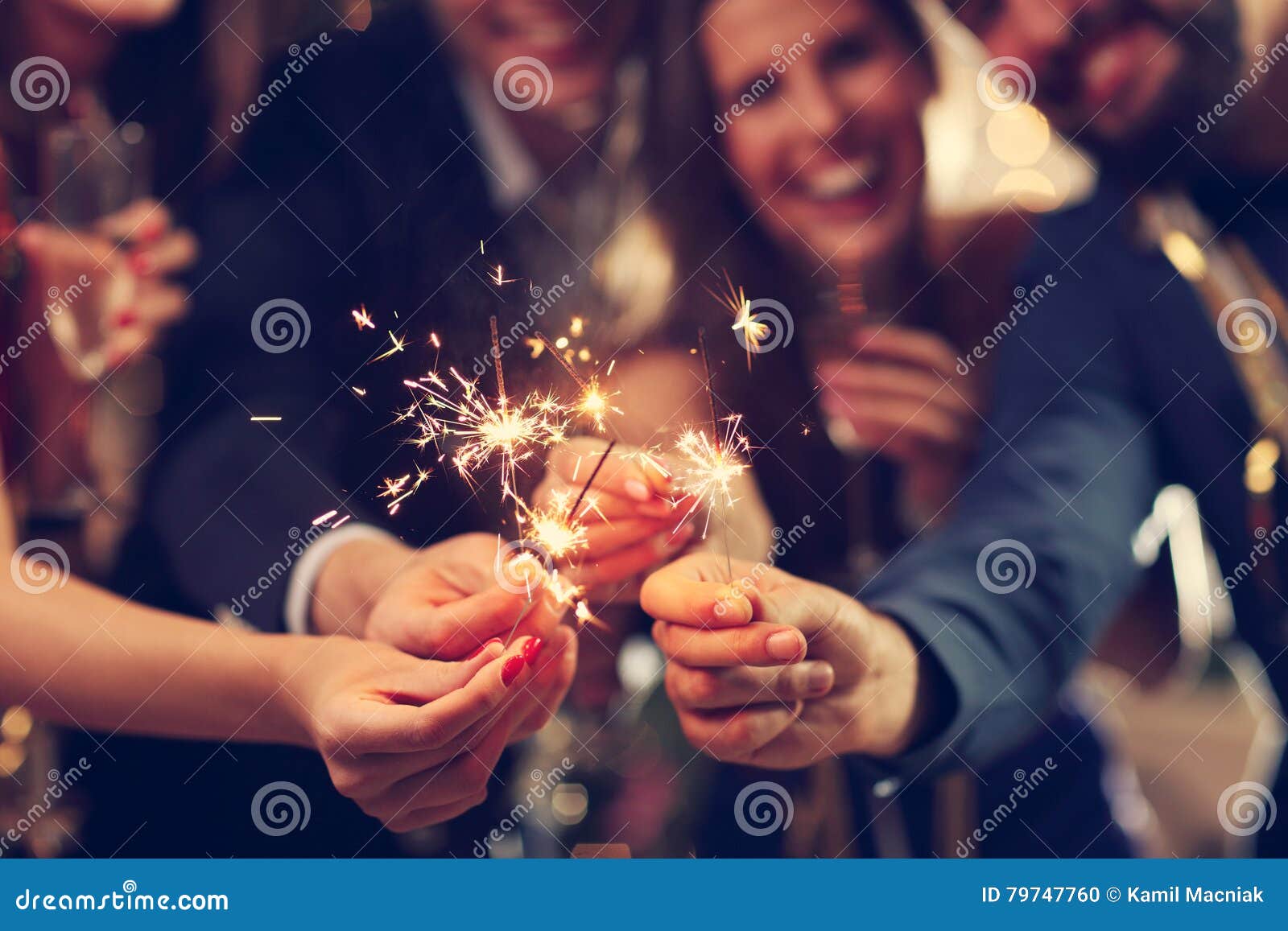 Group of Friends Having Fun with Sparklers Stock Photo - Image of ...