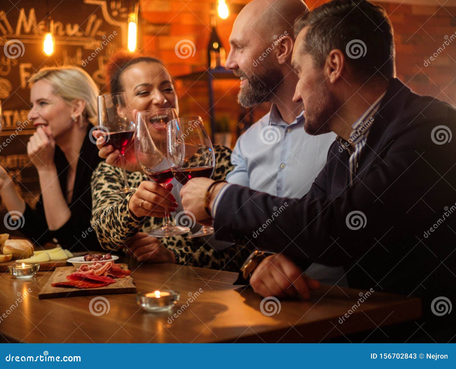 Group of Friends Having Fun Talk Behind Bar Counter in a Cafe Stock ...