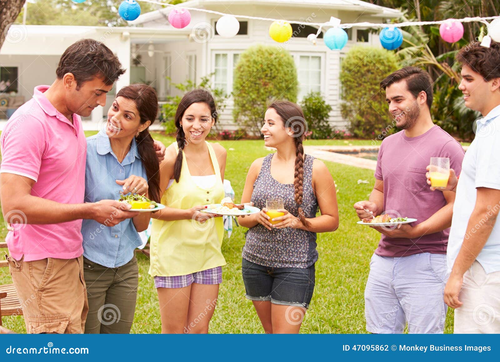 Group of Friends Having Party in Backyard at Home Stock Photo - Image ...