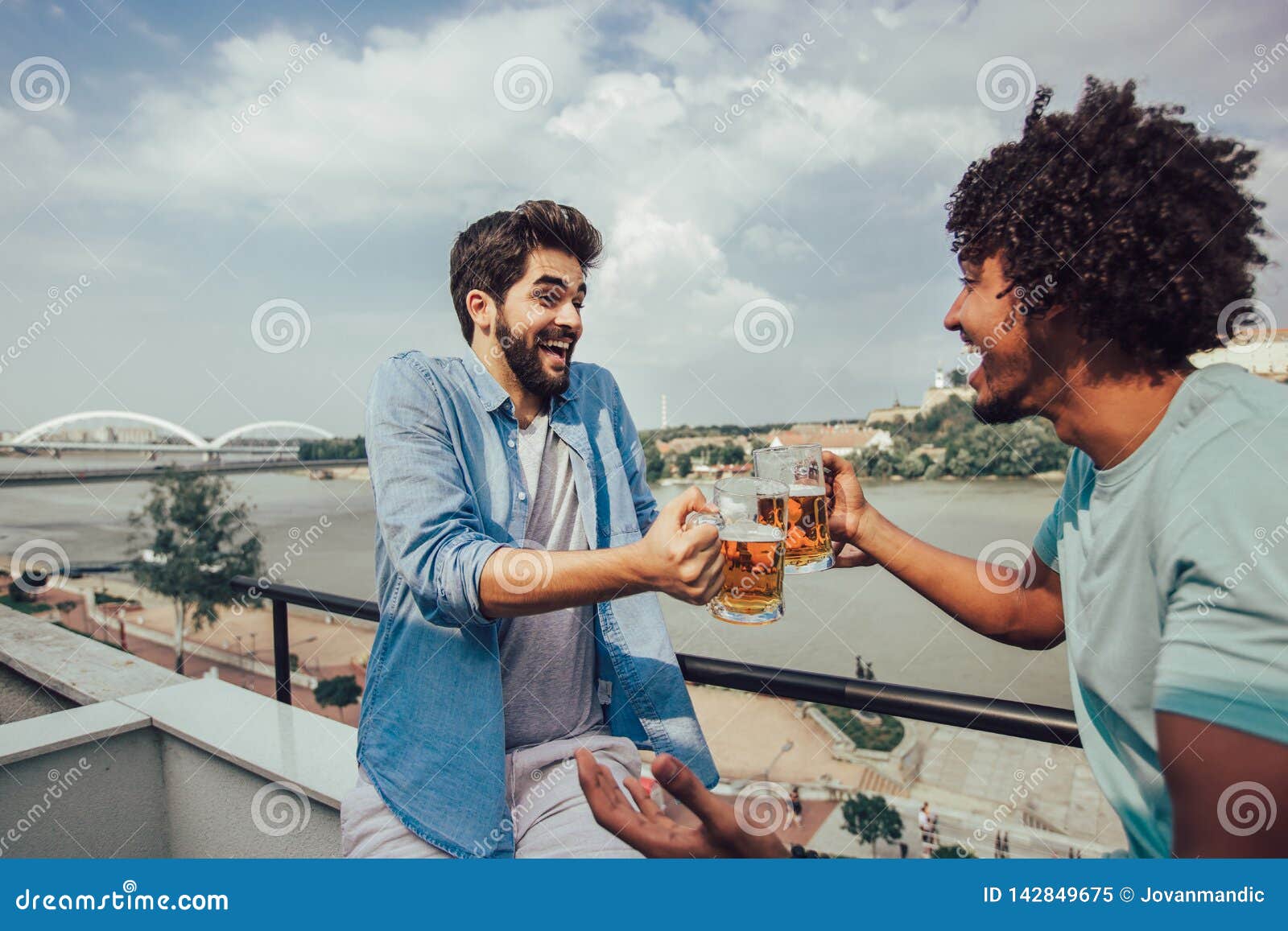 Friends Having Party on the Roof Drinking Beer Stock Image - Image of ...