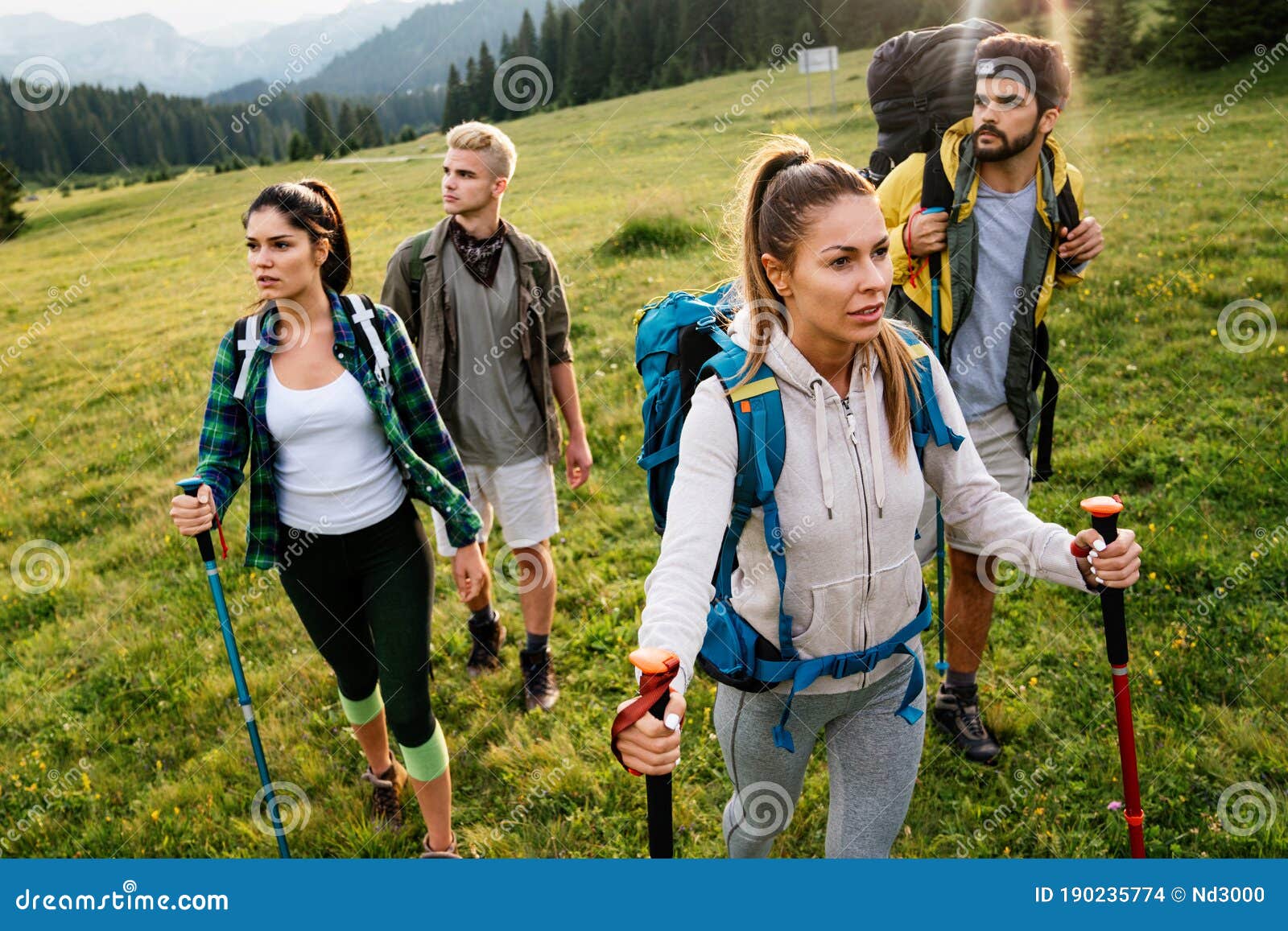 Group of Friends on a Hiking, Camping Trip in the Mountains Stock Photo ...
