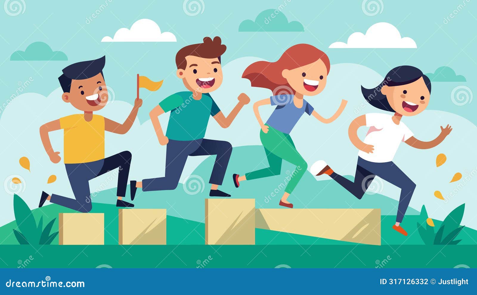 A Group of Friends Laughing and Having Fun As they Complete Obstacles ...