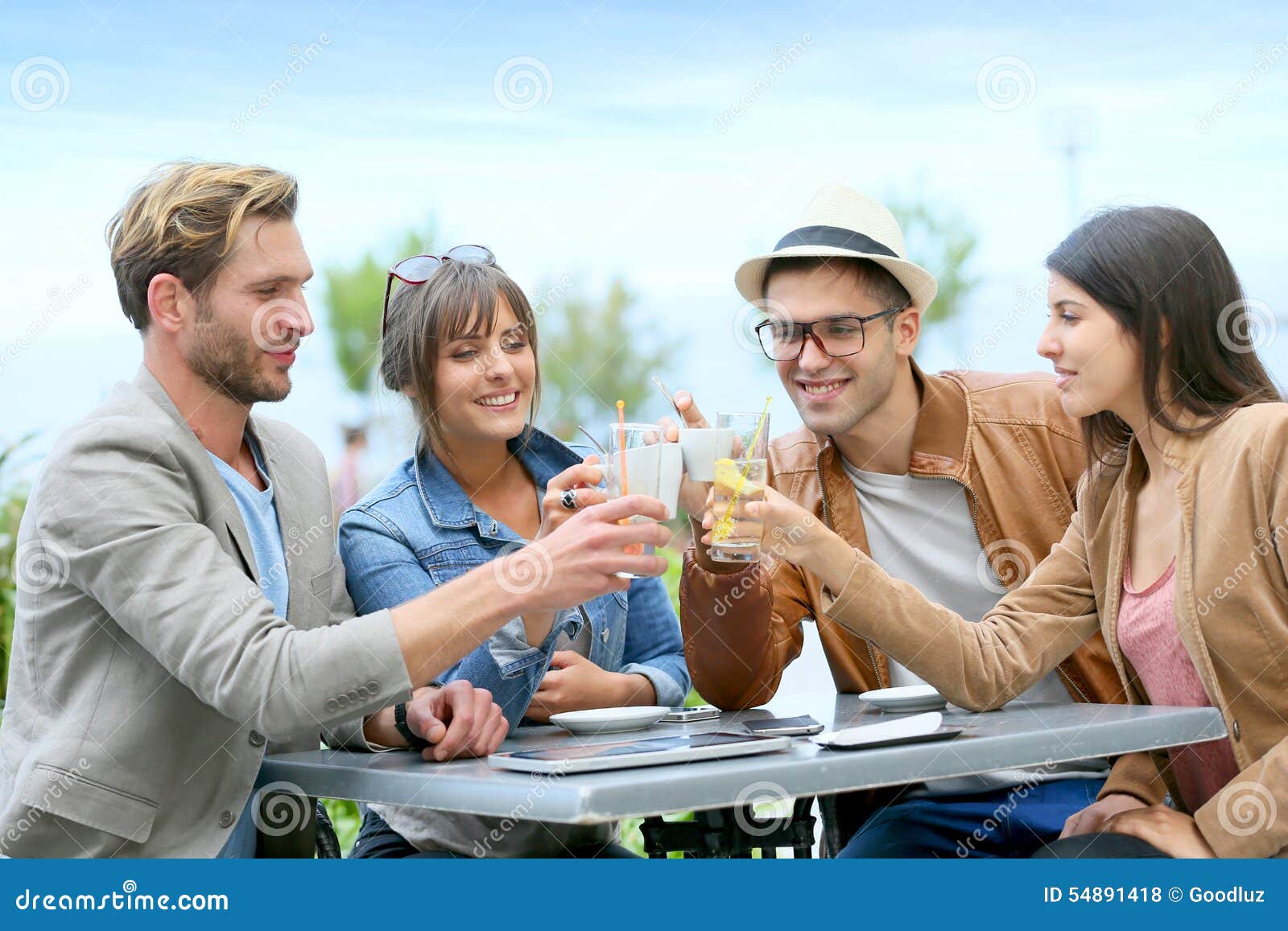 Group of Friends Making Toast on Restaurant S Terrace Stock Photo ...
