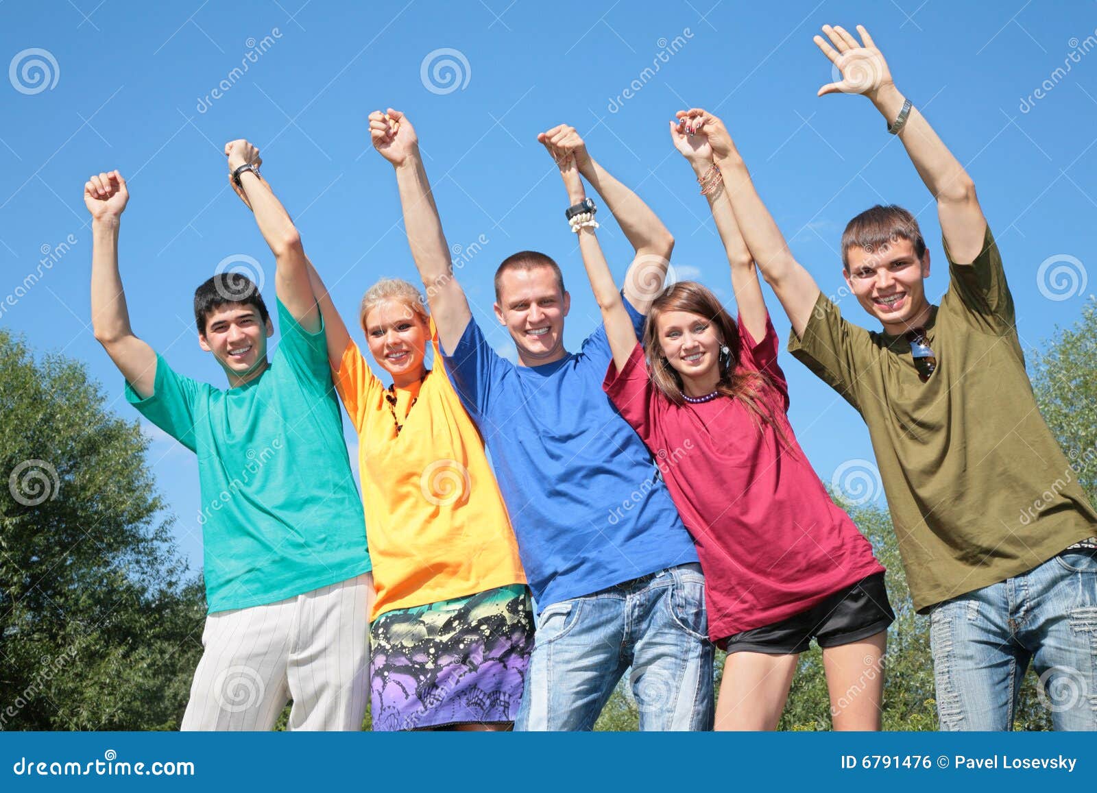 Group of Friends in Multicolor Shirts Stock Photo - Image of community ...