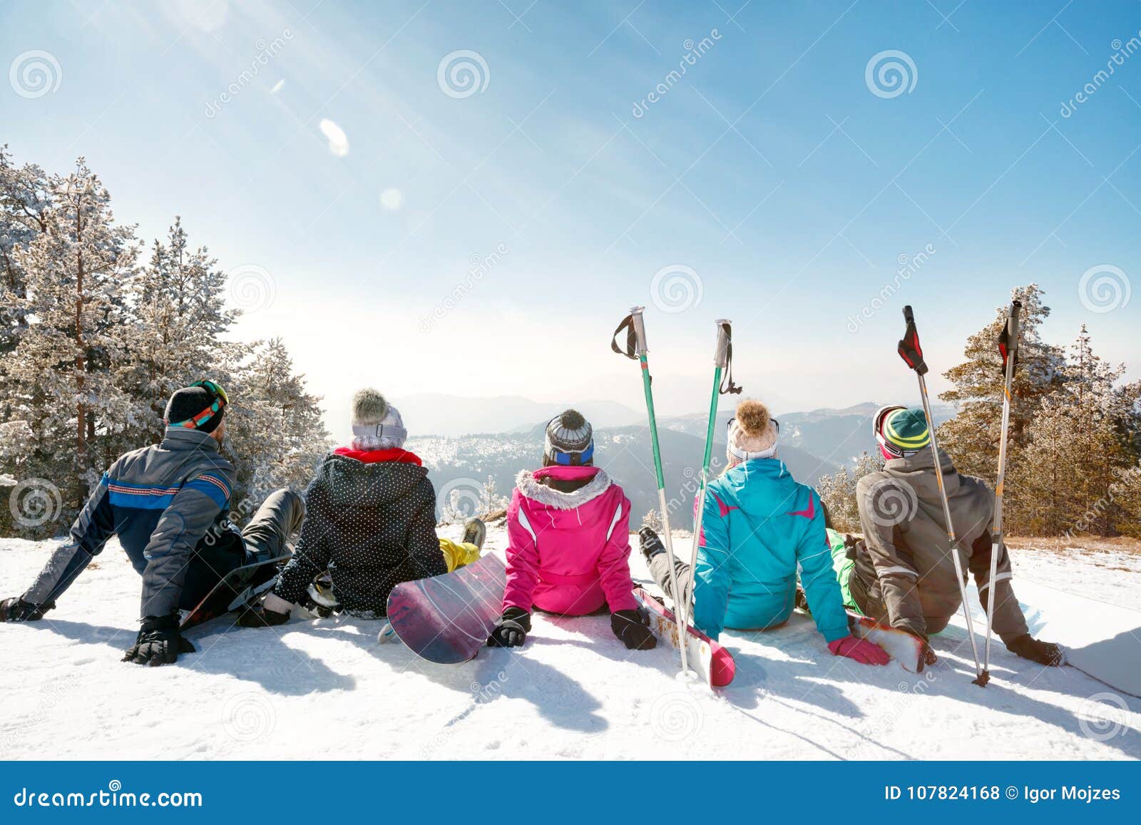 Friends Observing Mountain Scenery Stock Photo - Image of panorama ...