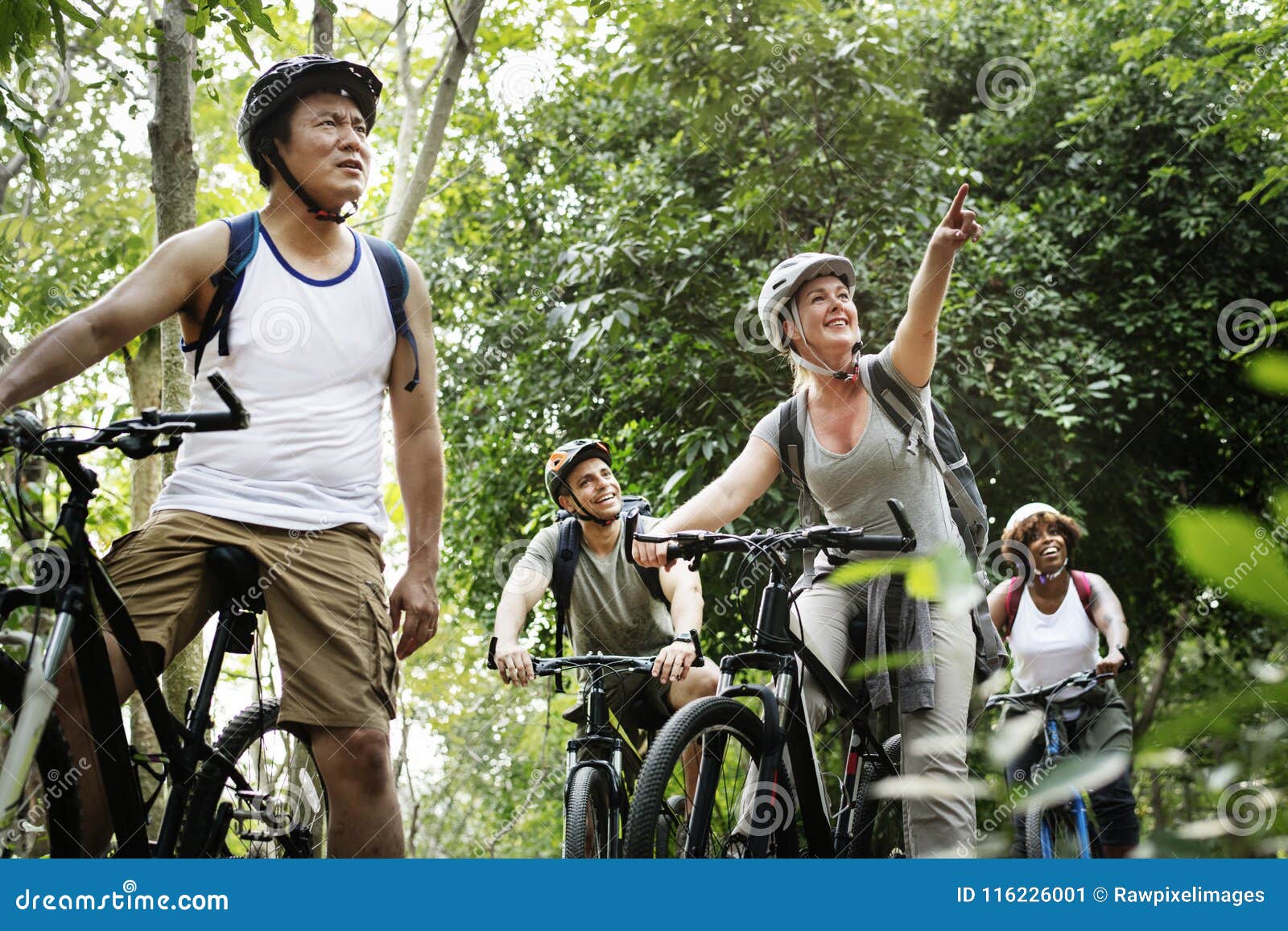 Group of Friends Out Bicycling Together Stock Image - Image of asian ...
