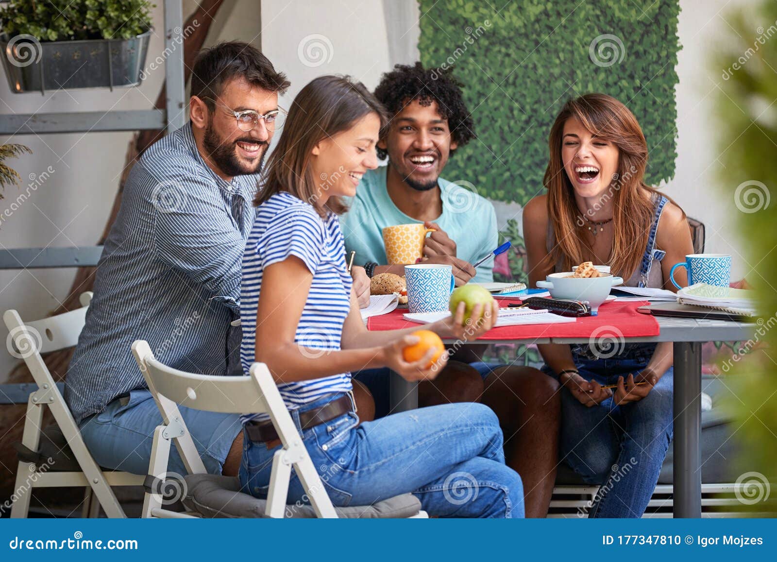 Group of Friends Outdoor Having Fun while Learning Stock Photo - Image ...