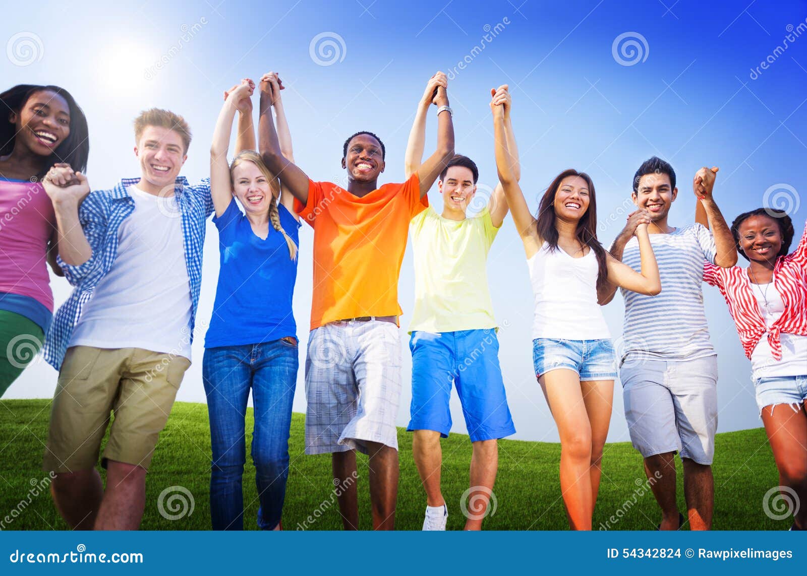 Group Friends Outdoors Celebration Winning Victory Fun Concept Stock ...