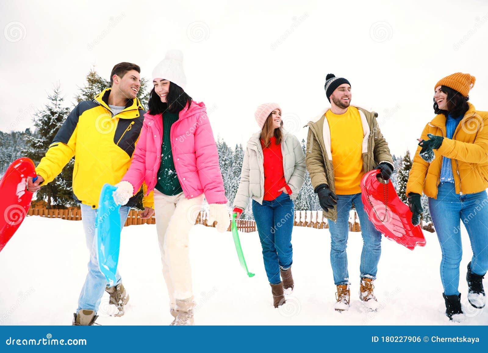 Group of Friends on Snowy Day. Winter Vacation Stock Photo - Image of ...