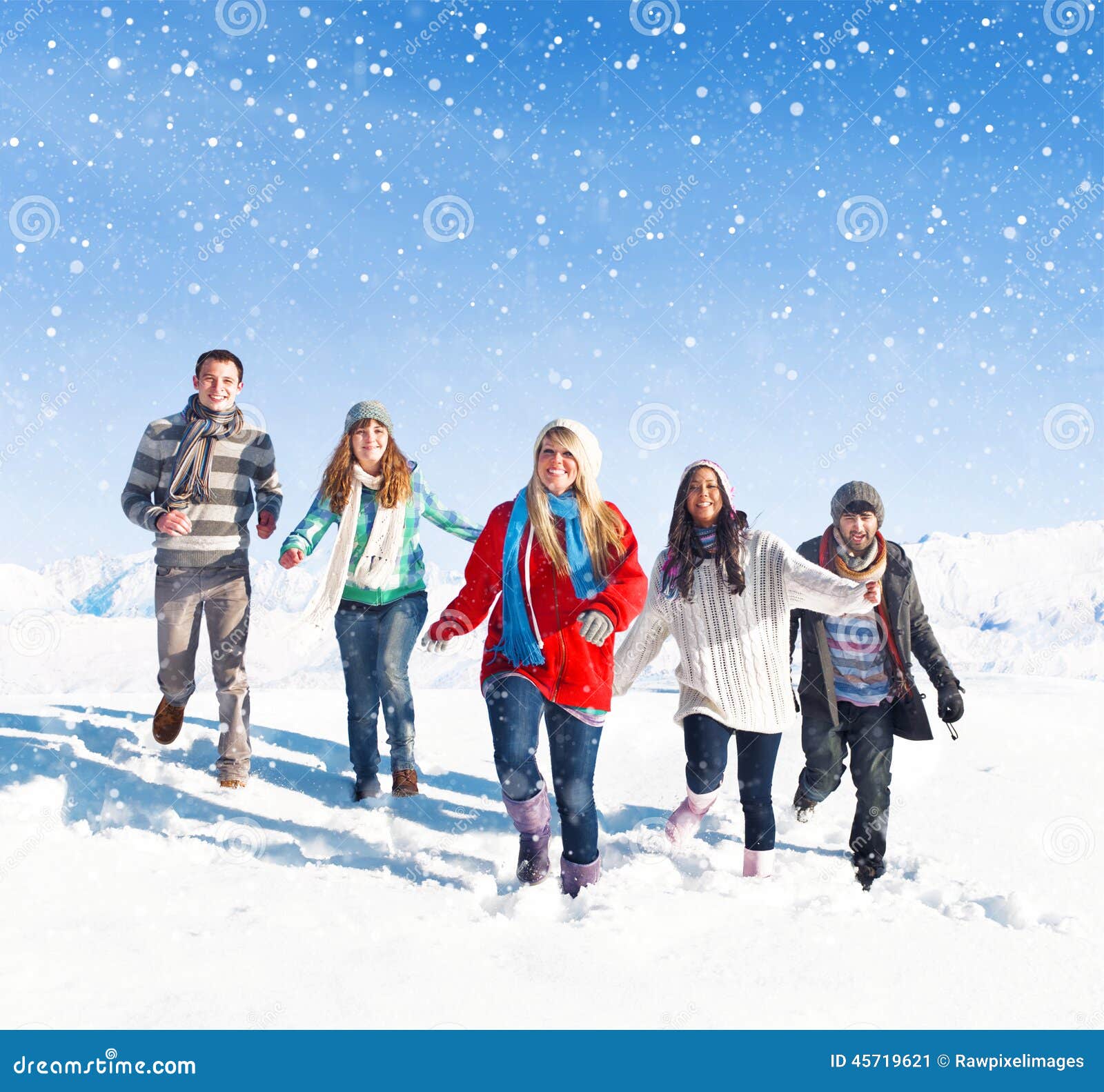 Group of Friends Outdoors during Winter Stock Image - Image of laughing ...
