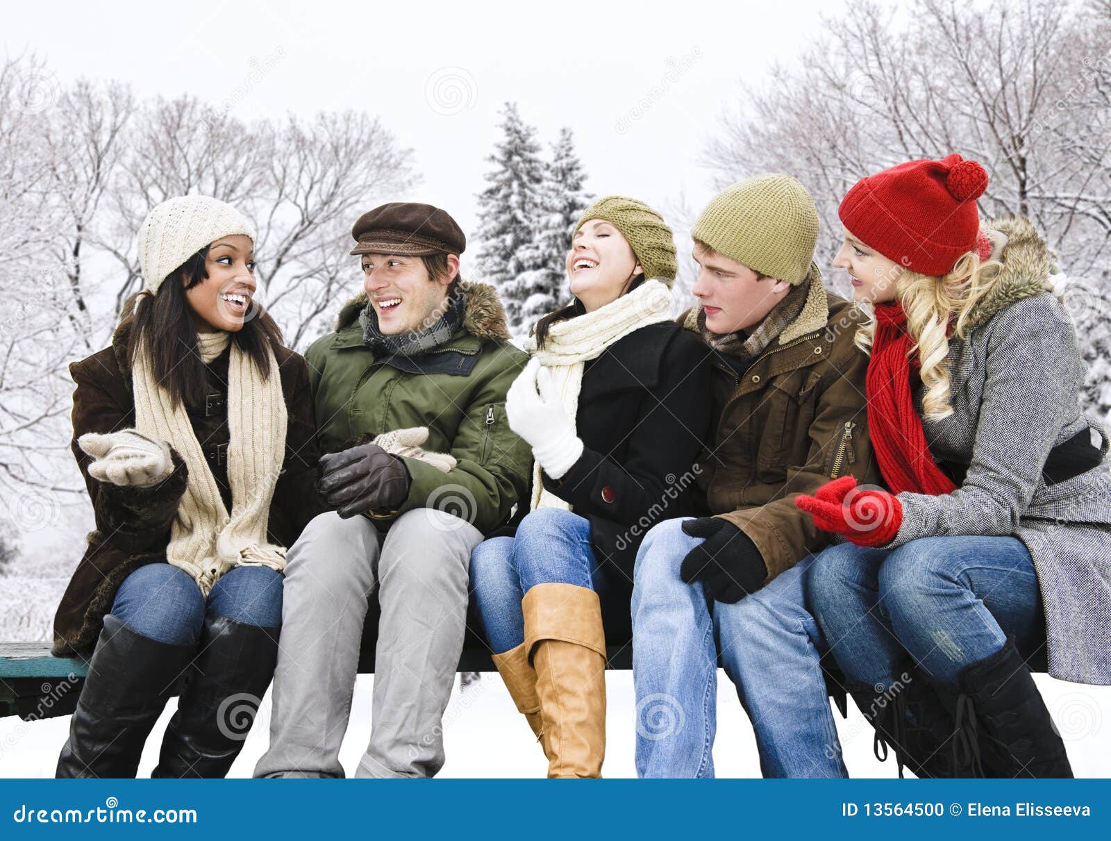 Group of Friends Outside in Winter Stock Photo - Image of people, five ...