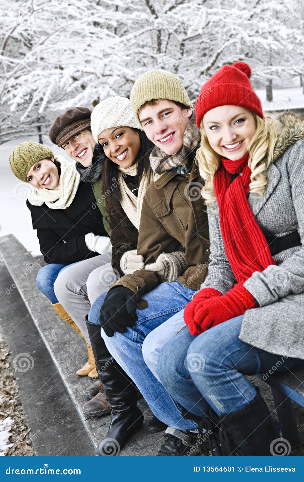 Group of Friends Outside in Winter Stock Image - Image of gloves ...
