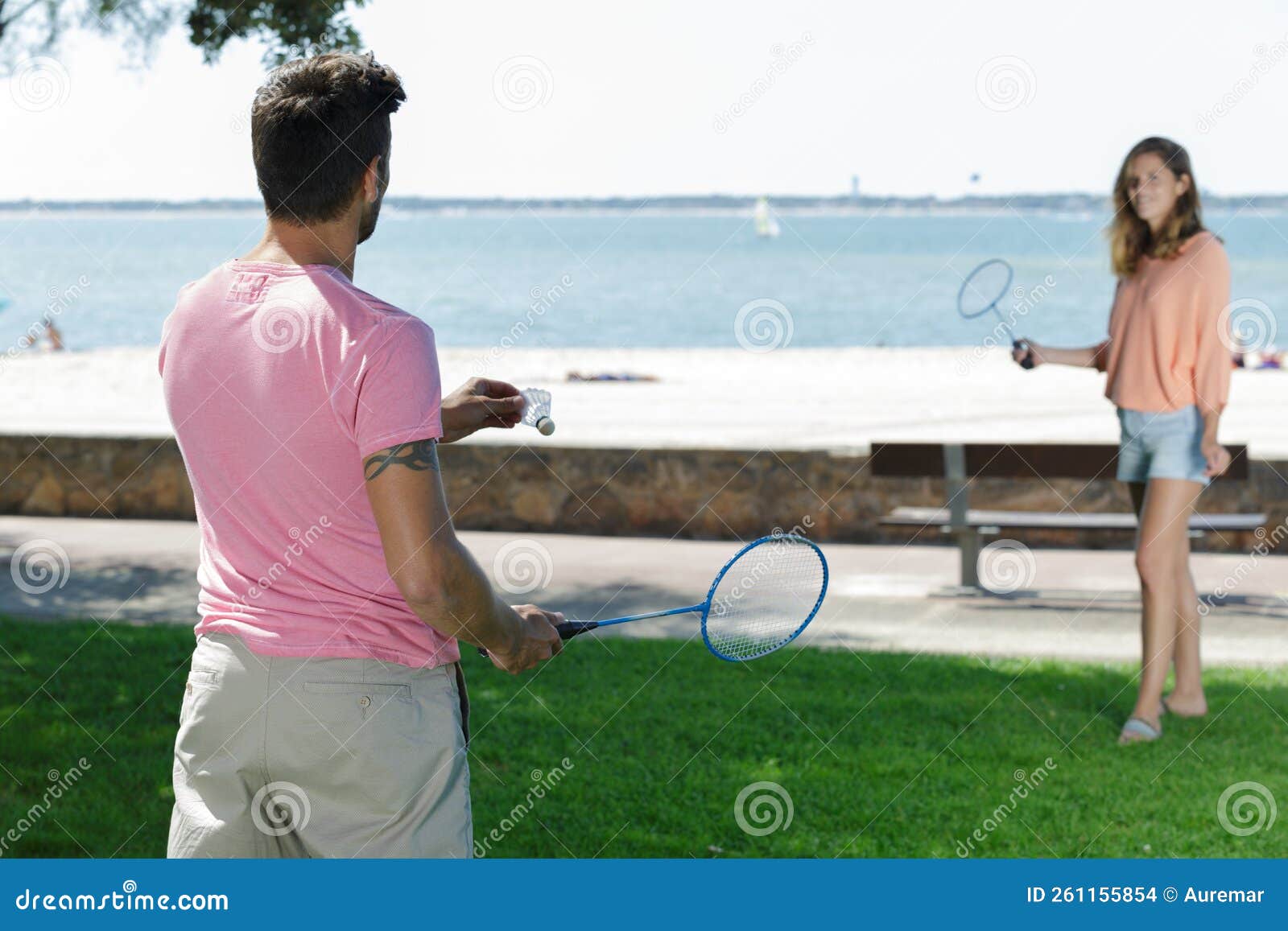 Group Friends Playing Badminton in Beach Stock Photo - Image of ...