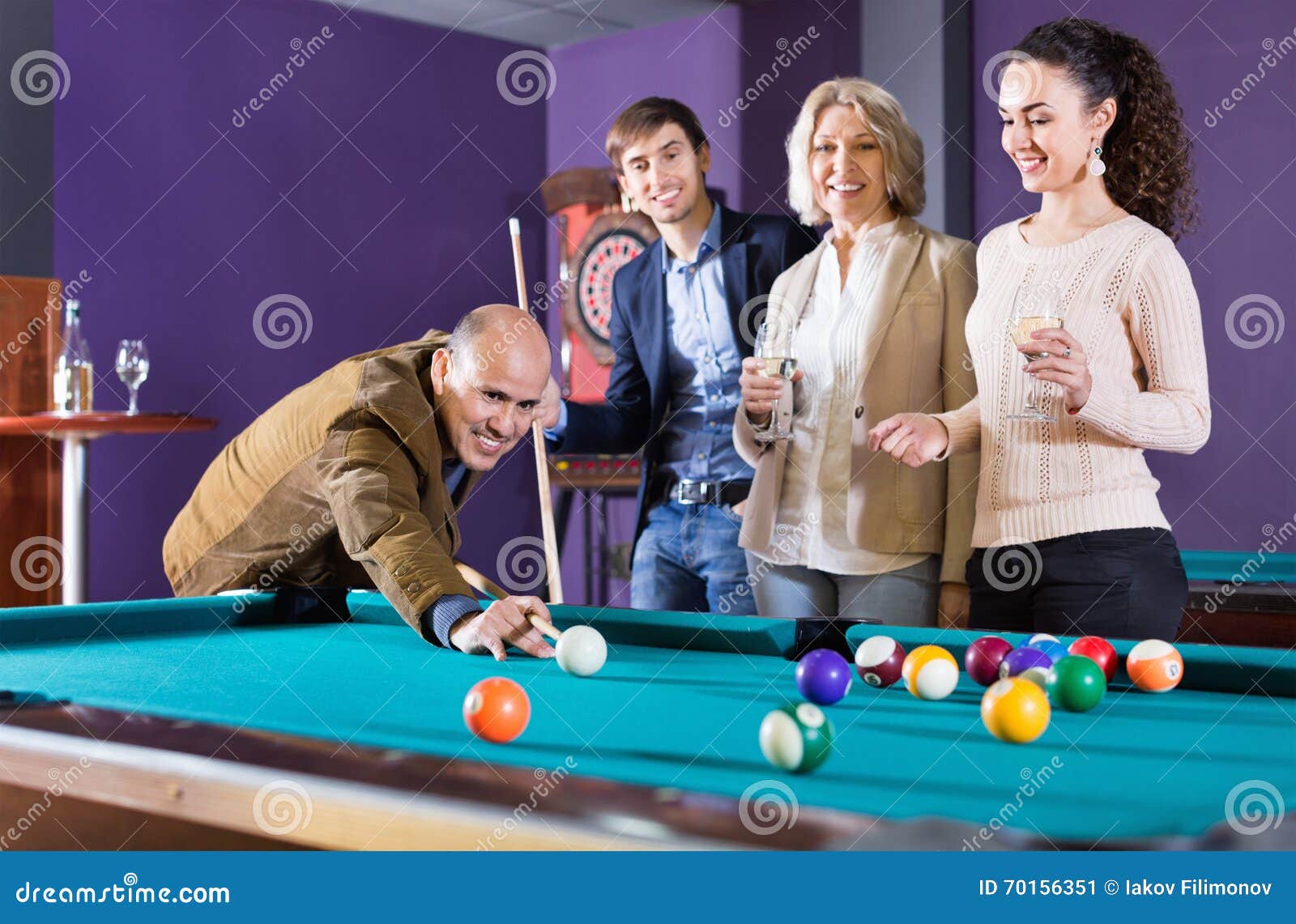 Group of Friends Playing Billiards and Smiling Stock Image - Image of ...